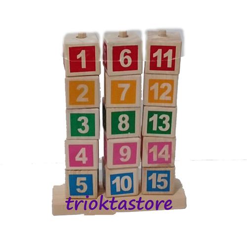 Jual Mainan Edukasi Menara Balok Susun Kayu Pinus Angka, Huruf dan ...