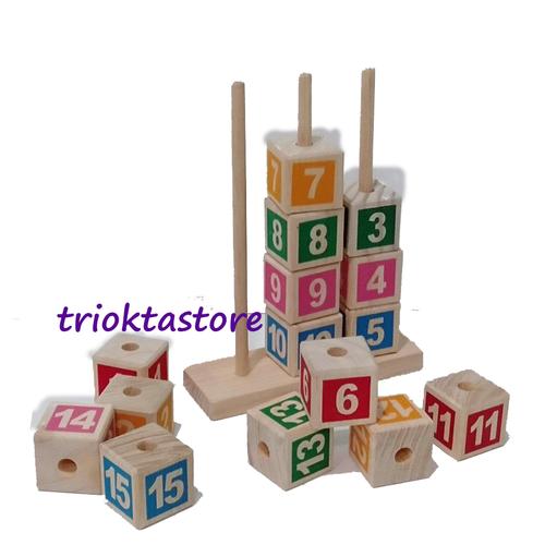 Jual Mainan Edukasi Menara Balok Susun Kayu Pinus Angka, Huruf dan ...