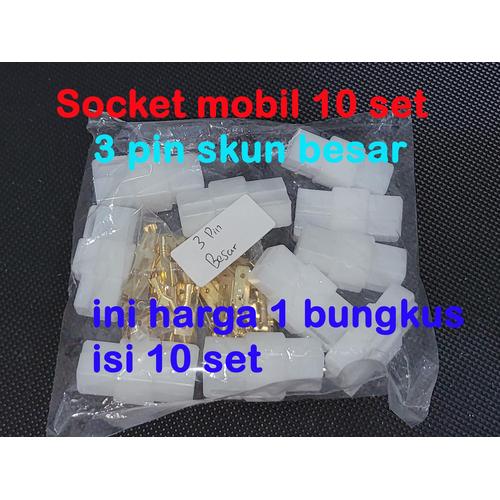 Jual Socket mobil 3 pin besar 10 set/ connector skun motor soket ...