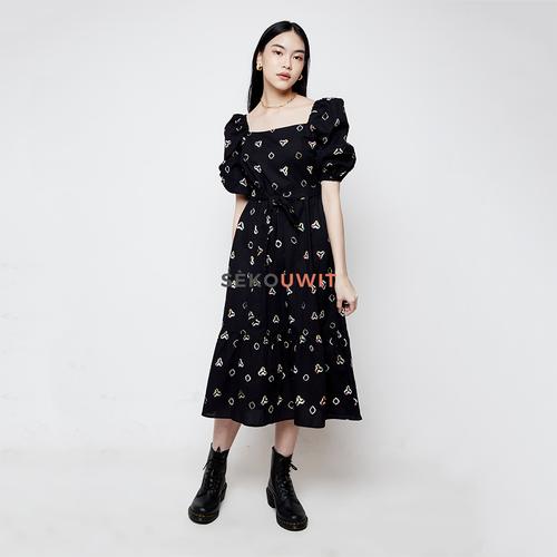 Jual Eri Jumputan Ruffles Midi Dress / Dress Kerut Batik Hitam Sekouwit ...