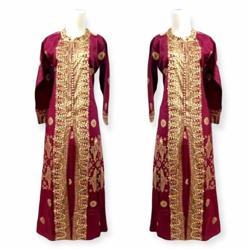 Jual Gamis Lis batik songket Ashanti maron gold couple - kemeja pendek ...
