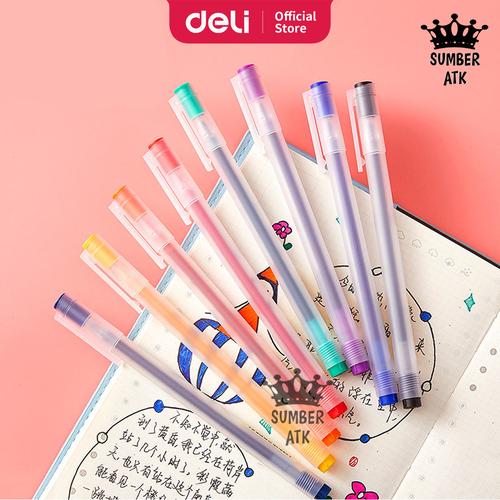 Jual Deli Color Gel Pen Pulpen Gel 8 Warna Cerah Needle Tip 0.5mm A119 ...
