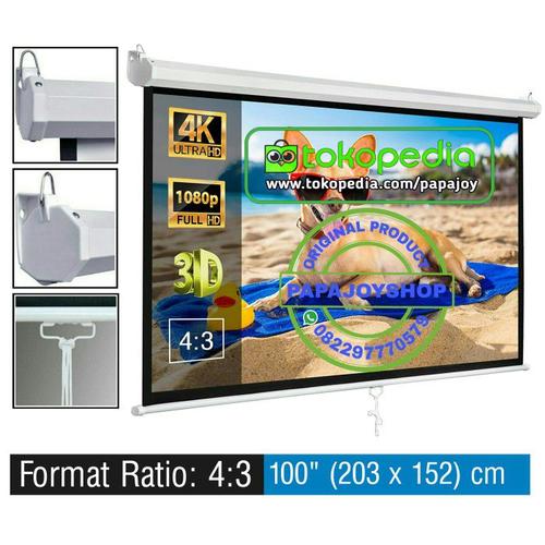 Jual Layar Proyektor Manual 100 Inch 4:3 (2 x 1,5) Meter Screen Gantung ...