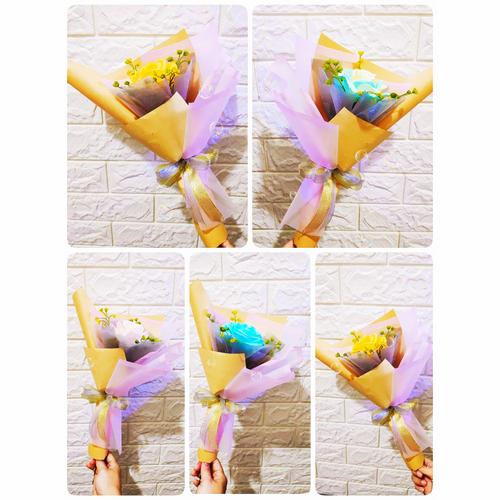 Jual buket bunga mawar sabun/ single rose bouquet - pink muda, 5 layer ...