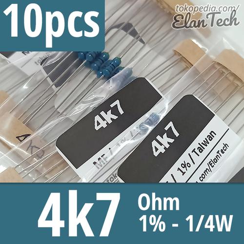 Jual Resistor 4k7 Taiwan 10pcs 1/4W 1% 4.7 Kilo Ohm 0.25W ElanTech ...
