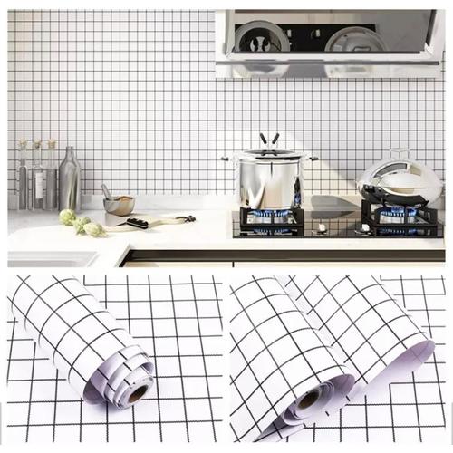 Jual Wallpaper Dinding Motif Kotak Putih List Hitam Panjang 10Meter x ...