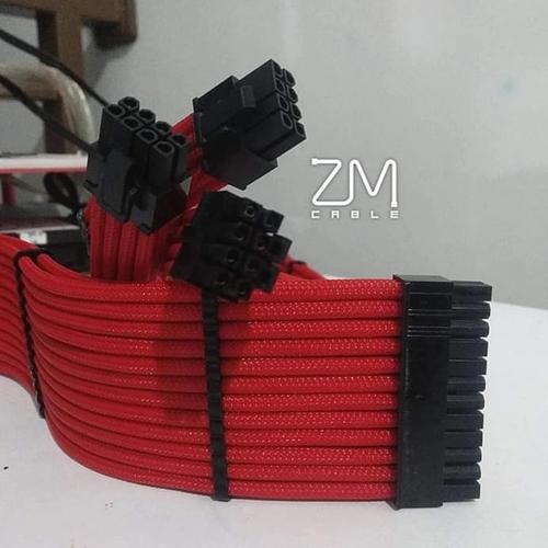 Jual Custom Sleeve Extension PSU Cable Kit - Red - 4+4Pin CPU - Kota ...