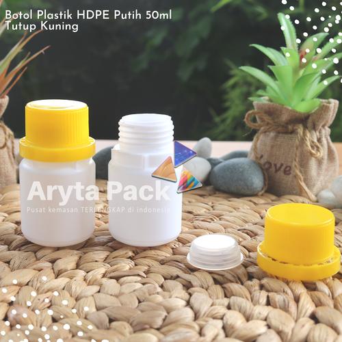 Jual HD1162. Botol plastik 50ml HDPE labor putih susu tutup kuning ...
