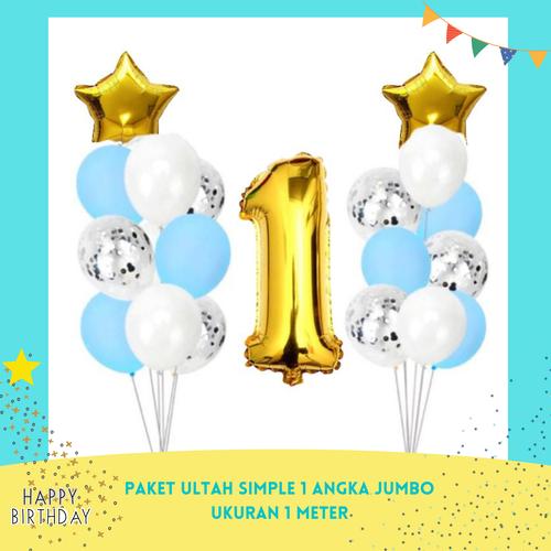 Jual Paket ultah simple 1 angka jumbo ukuran 1 meter - gold - Kota ...