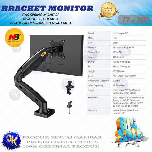 Jual NORTH BAYOU NB F80 GAS SPRING BRACKET TV MONITOR MEJA / BRACKET ...