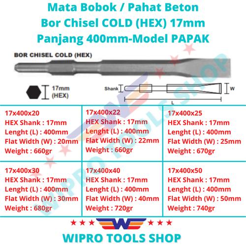 Jual Mata Bobok/Pahat Beton/Bor Chisel COLD (HEX) 17mm x 400mm Model ...