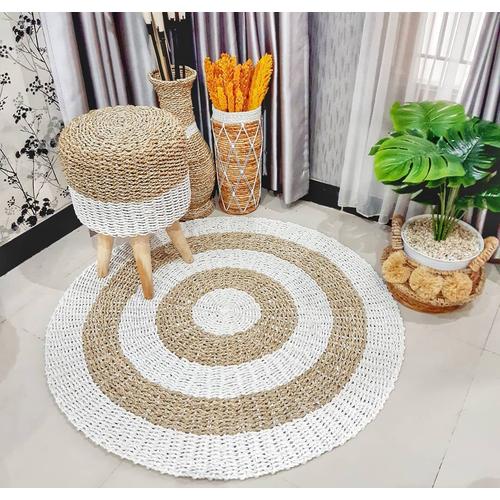 Jual KARPET LANTAI BULAT ANYAMAN SEAGRASS warna NATURAL PUTIH UKURAN ...