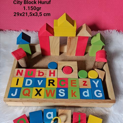 Jual City Block Huruf A-Z 3in1 Balok Multifungsi Edukasi Kayu - Kota ...