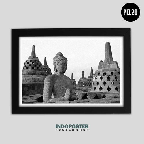 Jual Poster Candi Borobudur Stupa Buddha Patung Statue Monochrome Black ...