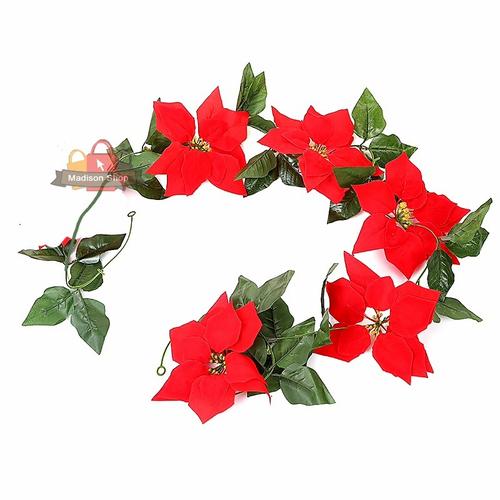 Promo Bunga Natal Daun Lingkar Merah Hiasan Garland Bunga Lilit ...