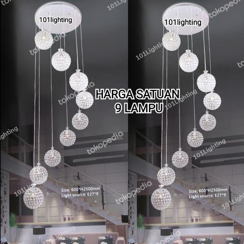 Jual lampu gantung void tangga bola kristal 210092-9 CH - CH CABANG-9 ...
