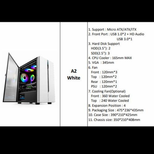Jual Alseye A2 White Tempered Glass Mid Tower Gaming Case ITX mATX ATX ...