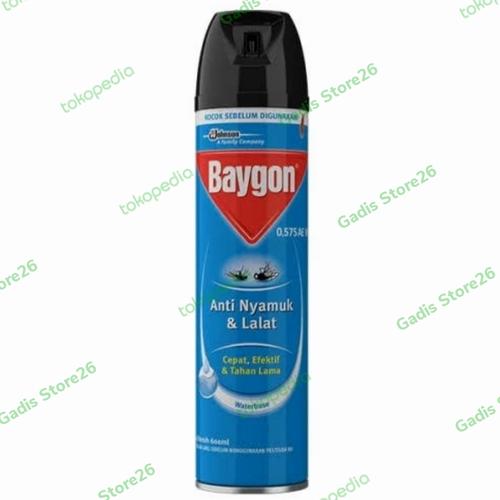 Jual baygon obat nyamuk aerosol double nozzle waterbased blue 600 ml ...