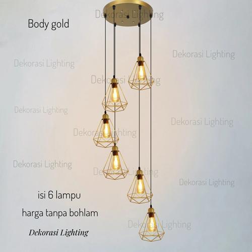 Jual Lampu gantung void tangg 6in1 minimalis 6 lampu model diamond ...