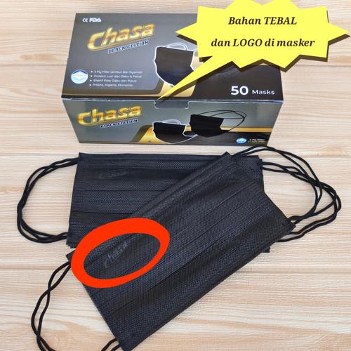 Jual Masker Hitam 3ply Earloop isi 50 Pcs Chasa Black Depan Belakang ...
