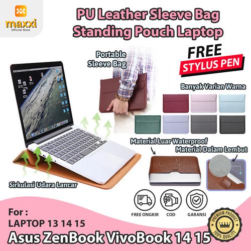 Jual Asus ZenBook VivoBook 13 14 15 Stand Leather Sleeve Laptop Pouch ...