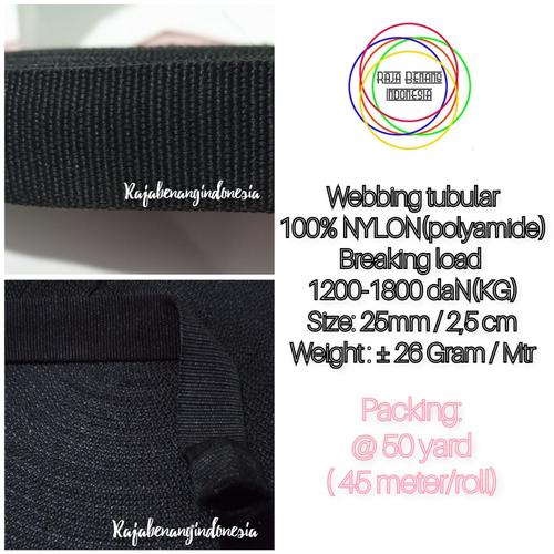 Jual Webbing Tubular Nylon 2,5 cm 100% / Nylon -polyamide @50 yard-45 ...