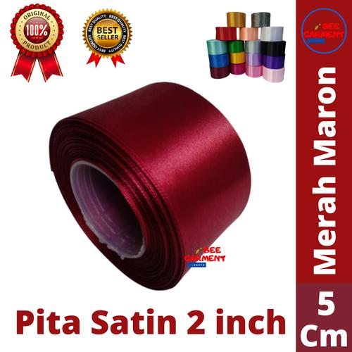 Jual Pita satin Merah Maron 2 inch 5cm Pita Kado pita Buket Bunga Per ...