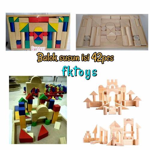 Jual balok susun isi 42 warna & natural kayu pinus - natural - Kab ...