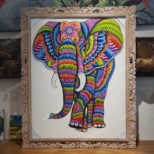 Jual lukisan gajah dengan bingkai kayu ukir ala bali - Kota Pekanbaru ...