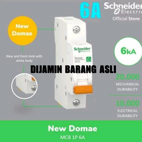 Jual SCHNEIDER MCB NEW DOMAE 1PHASE 6A 1 PHASE 6 A AMPERE 1P DOMF01106 6kA - TANPA BUBBLE ...