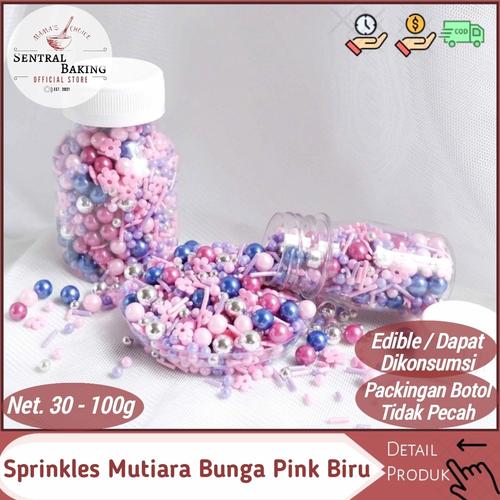 Jual Sprinkle Kue Mutiara Bunga Pink Biru / Springkel Springkle Hiasan ...