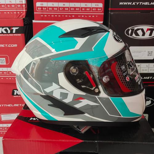 Jual HELM KYT FALCON FR RAID WHITE GREEN DOUBLE VISOR SLOT INTERKOM ...