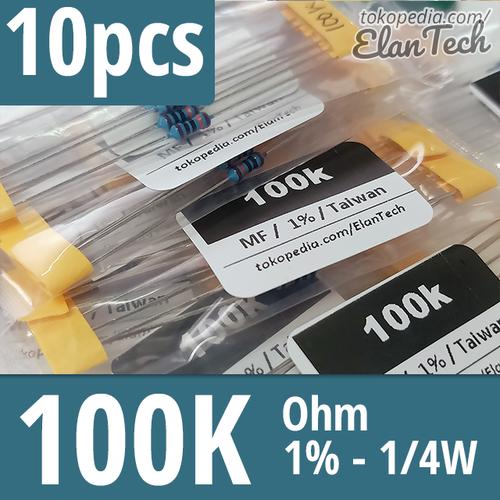Jual Resistor 100k Taiwan 10pcs 1/4W 1% 100 kilo Ohm 0.25W ElanTech ...