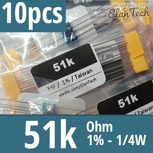 Jual Resistor 51k Taiwan 10pcs 1/4W 1% 51 Kilo Ohm 0.25W ElanTech ...