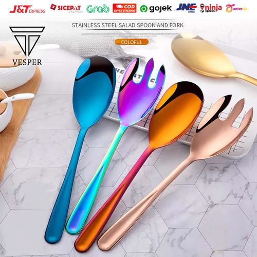 Jual serving spoon fork stainless long handle / sendok garpu saji ...