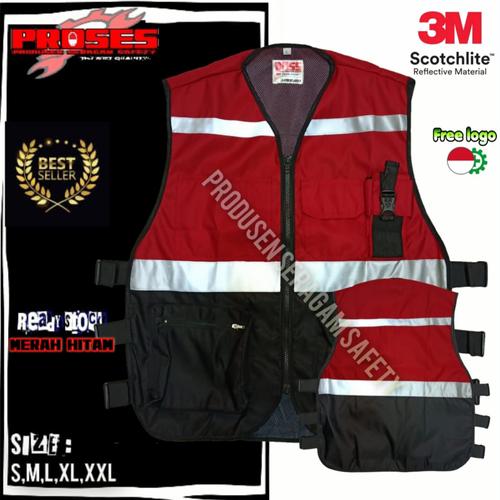Jual ROMPI KERJA SAFETY TASLAN MERAH HITAM SCOTLITE 3M FREE LOGO - S ...