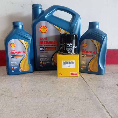 Jual Paket Oli Mobil Diesel SHELL RIMULA R5E 6 L + Filter Oli TOYOTA ...