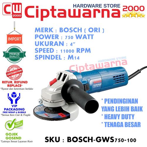 Jual BOSCH GWS750-100 4" MESIN GERINDA GERINDO TANGAN LISTRIK ANGLE ...