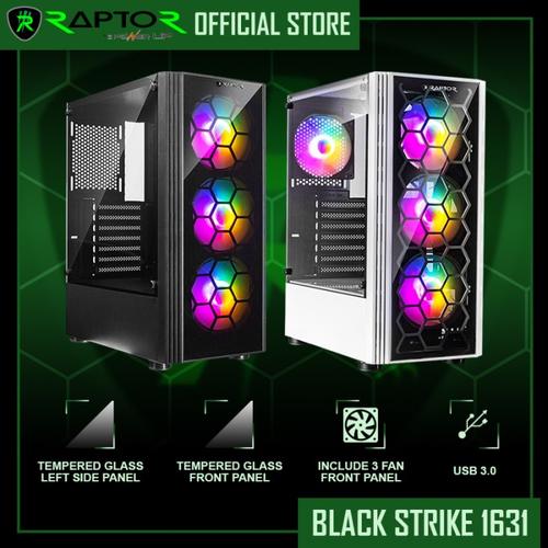 Jual Gaming Case RAPTOR Black Strike 1631 Free 3 FAN RGB - Tempered ...