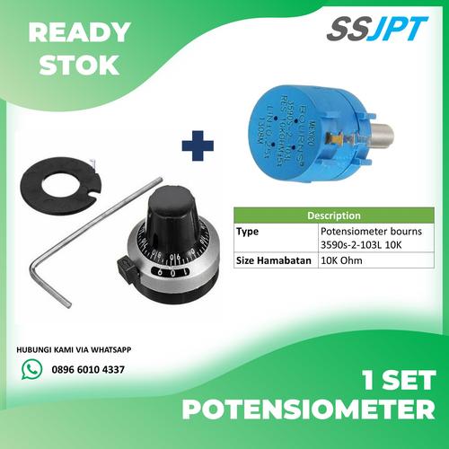 Jual Potensiometer 10K Bourns 3590S-2-103L RES 10KOHM + Knop 10 Putaran ...