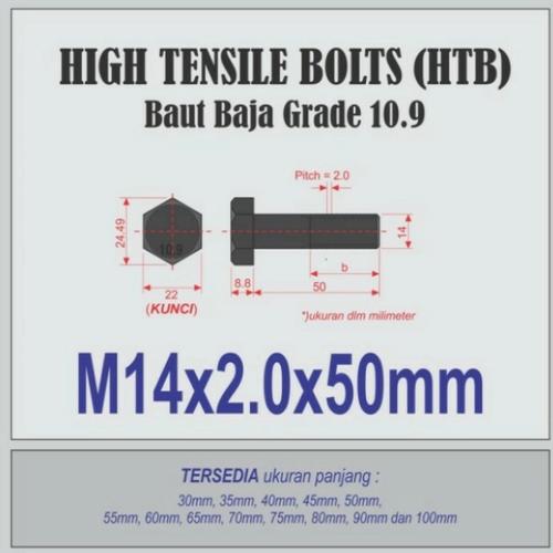 Jual baut mur baja 10.9 m14 x 50 mm / m14x50 / m14 x 50mm / Hex Bolt ...