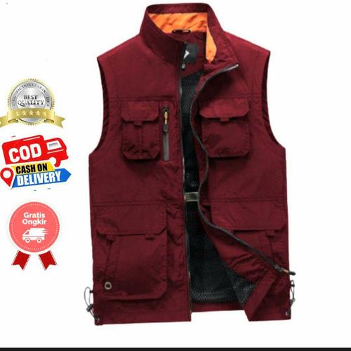 Promo jaket rompi motor keren/rompi pria/rompi style - merah marun, L ...