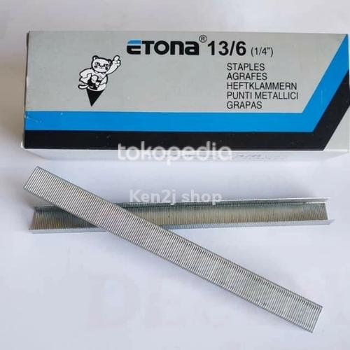 Jual isi Staples Etona 13/6 mm isi 5000 pcs/box Lebar: 10mm Tinggi ...