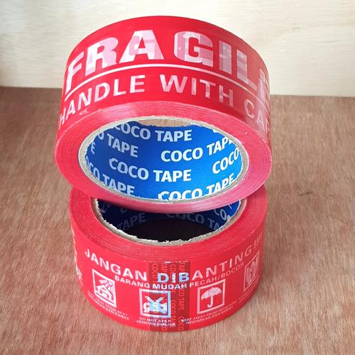 Jual Lakban Fragile COCO TAPE 2 Inch 48mm 90yards 2 Bahasa - Merah ...