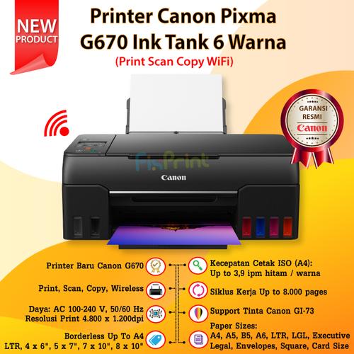 Jual Printer Canon Pixma G670 G-670 Ink Tank Photo 6 Warna Print Scan ...