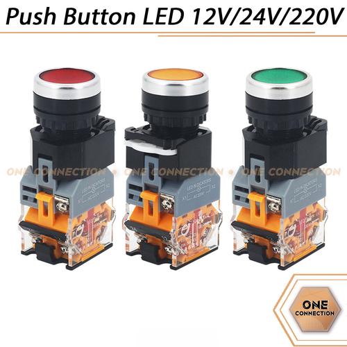 Jual Illuminated Push Button LED 12V/24V/220V 22mm Self Return LA38-11DN - 220V AC, Hijau ...