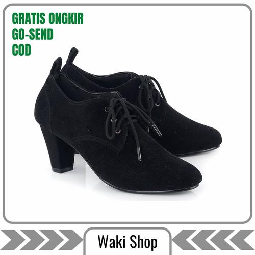 Jual Sepatu Boots High Heels Wanita Tali Hitam Hak 7cm Kantor Kerja ...