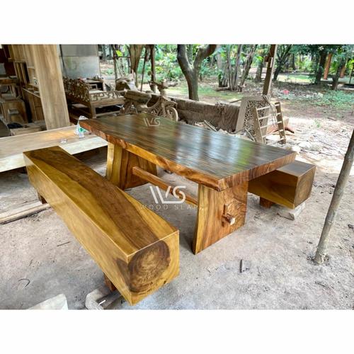 Jual Set meja makan trembesi kayu solid bangku balok utuh kayu trembesi - Kab. Jepara - WOODSLAP ...