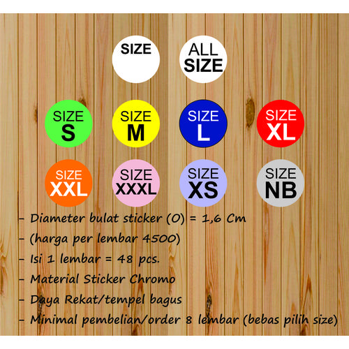Jual STIKER LABEL Tempel ukuran Baju /Sticker Size : S, M, L, XL, XXL ...