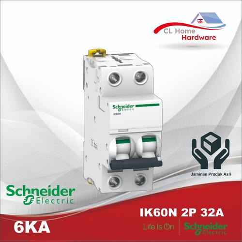 Jual MCB IK60N 2P 32A Acti9 SCHNEIDER 2 Phase 32 Ampere 6kA - A9K27232 ...